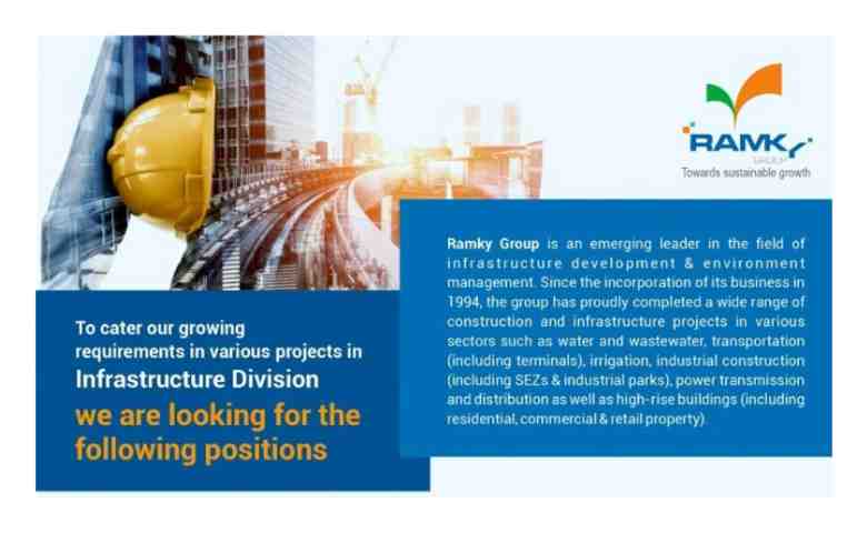Ramky Infra Jobs opening for Multiple Construction Jobs for 2023