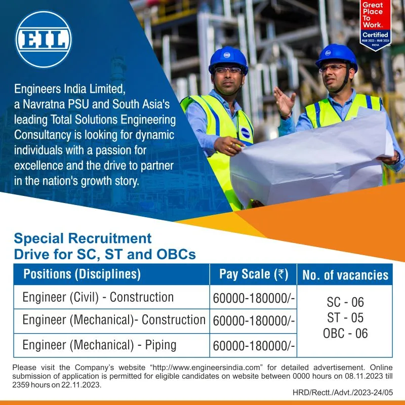 EIL Recruitment 2023 for Engineers | 17 Posts | 22-11-2023
