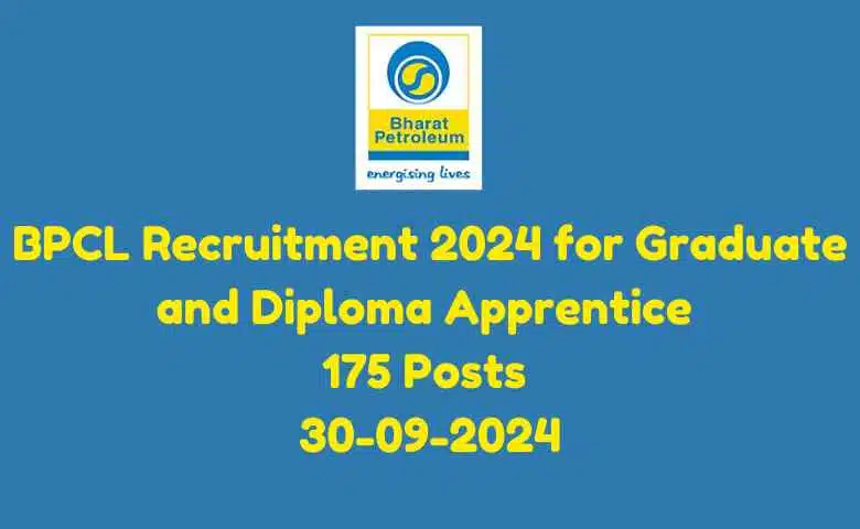 BPCL Recruitment for Graduate and Diploma Apprentice | 175 Posts | 30-09-2024