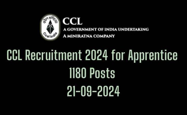 CCL Recruitment 2024 for Apprentice | 1180 Posts | 21-09-2024