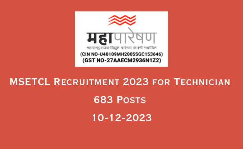 MSETCL Recruitment 2023 for Technician | 683 Posts | 10-12-2023