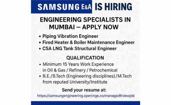 Samsung E&A Recruitment 2025: Engineering Specialist Jobs in Mumbai