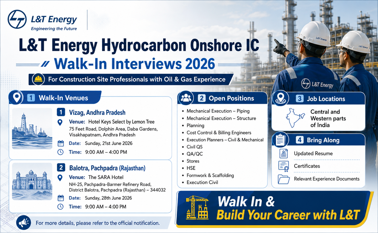 L&T Energy Hydrocarbon Onshore IC Walk-In Interview 2026 for Oil & Gas ...