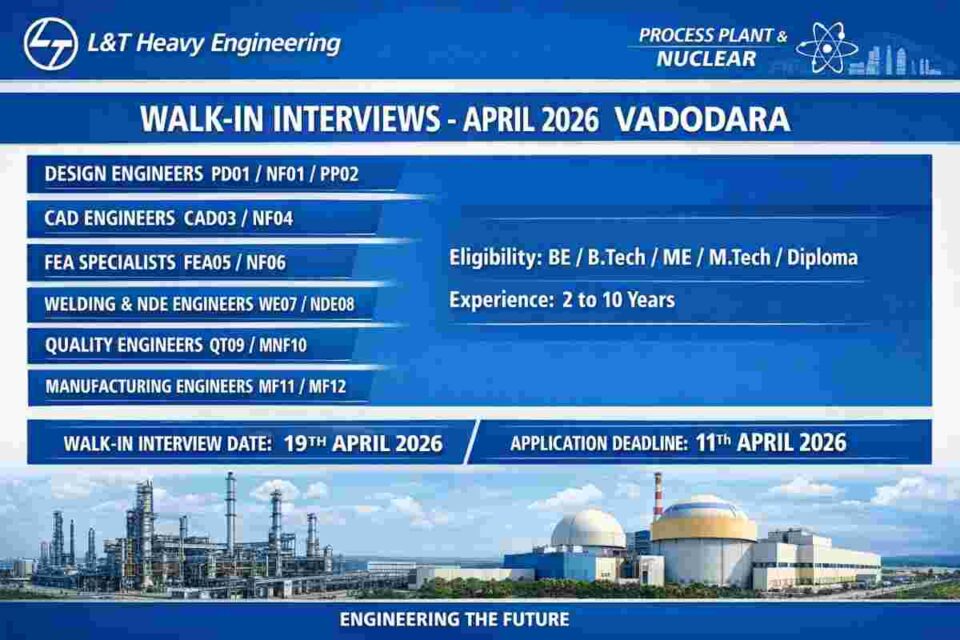 L&T Heavy Engineering Walk-In Interview 19 April 2026 | Vadodara ...