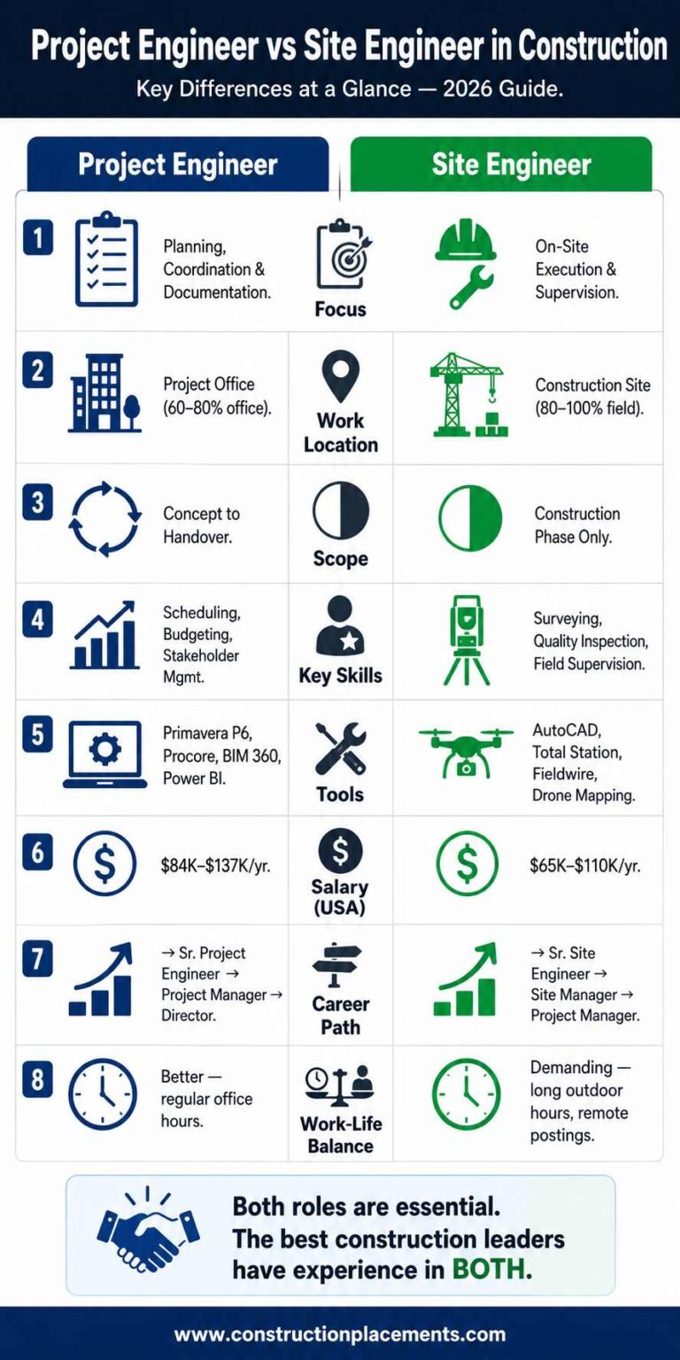 Project Engineer vs Site Engineer: 2026 Guide